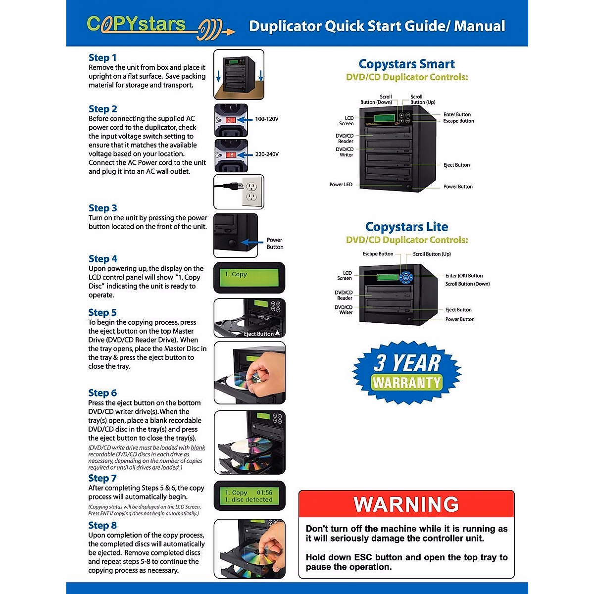 Copystars DVD Duplicator CD-DVD-Burner Drive Duplicator Copier Tower 1-5 24x Sata