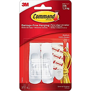 Command 17001Es Reusable Adhesive Hooks, Medium, Holds 3 Lb., 2/Pk, We