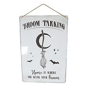 Ebros Gift Halloween Witchcraft Wicca Occult Witch Broom Parking Home Is Where You Hang Your Broom Bats Stars And Crescent Moon Wall Hanging Sign Plaque Kitchen Home Decorative Signs