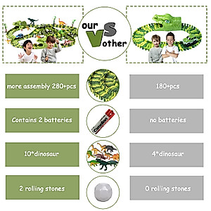 KO-ON Dinosaur Toys,280Pcs for Kids Create A Dinosaur World Race Track,Flexible Race Track with 2 Electric Race Cars,Christmas Birthday Gift for Boys Girls Age 3 4 5 6 7 Year Old and Up