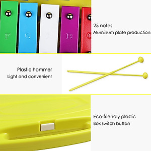 Mr.Power Colorful 25 Note G-G Chromatic Glockenspiel Xylophone Vibraphone in Case Percussion Instrument Suitable for Families and Beginner School Music Teaching