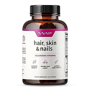 Snap Supplements Hair, Skin and Nails Vitamins, Support Hair Growth, Nourish Skin and Nails with Biotin, Collagen, Kelp, Bamboo and Other Vitamins, Radiant Skin, Strong Hair and Nails, 60 Capsules