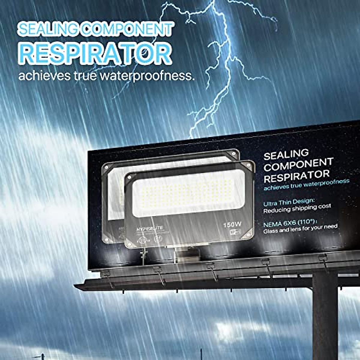 HYPERLITE LED Flood Light 150W 2 Pack 18000LM 5000K Daylight IP65 Waterproof Outdoor Floodlights UL Certified for Court,Garden,Warehouse