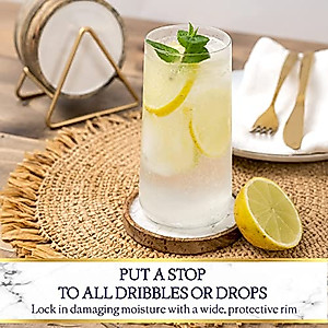 Wooden-Coasters-for-Drinks. Absorbent Wood Coaster Set of 6 with Holder. 4" Wide & 0.5" deep, Mango Wood - Coasters for Coffee Table Decor in White & Gold. Great as a Trinket Tray by Willow and Moore