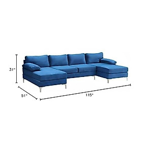 Novezza Home Modern Sectional U-Shaped Couch with Soft Velvet Fabric for Living Room Apartment, Sofa with Double Extra Wide Chaise and Comfortable Backrest, Large, Navy