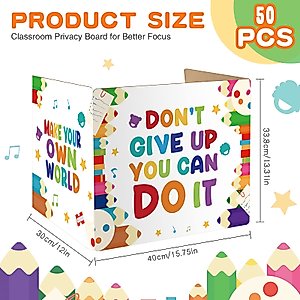 Chuangdi 50 Pcs Desk Dividers Privacy Boards for Student Classroom Test Privacy Folder 13 x 15.7 x 12'' Study Testing Shield Trifold Display Partition Panel Table Cardboard for School Home Office