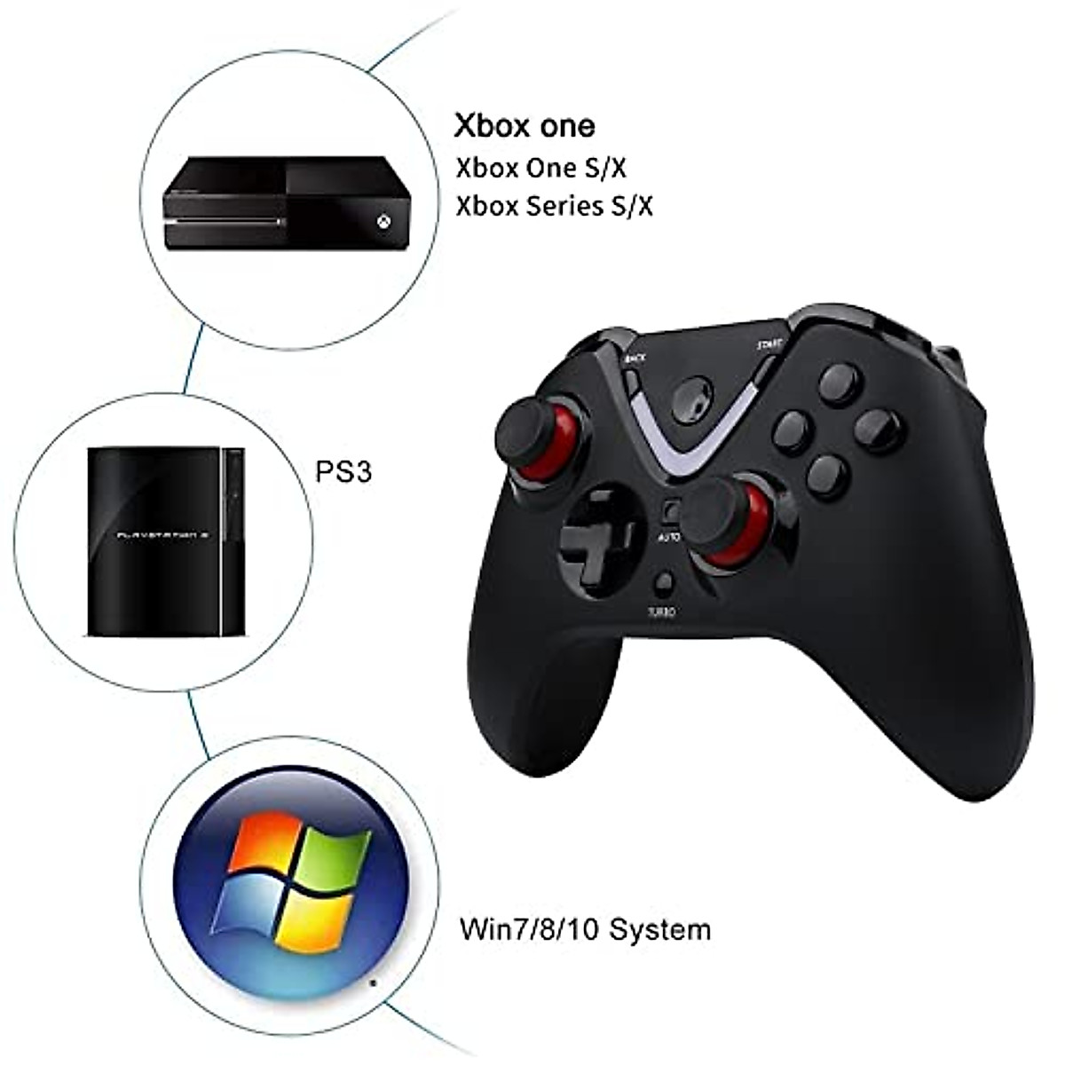 ROTOMOON Wireless Game Controller with LED Lighting Compatible with Xbox One S/X, Xbox Series S/X Gaming Gamepad, Remote Joypad with 2.4G Wireless Adapter Perfect for FPS Games (Black)