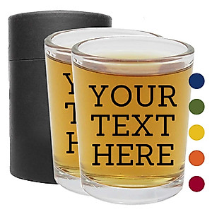 Personalized Printed 2.5oz Shot Glasses 2pk – Customized Gift for Women Men, Custom Message Name, Birthday Gift Ideas Friend Her Him, 21st Party Favors, Cute Funny Unique, 16 Colors, Your Text Here
