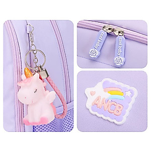 Lswrlixa Kids School Backpack Unicorn Bookbag for Girls Boys Waterproof Backpack Outdoors Travel Bag Purple Medium