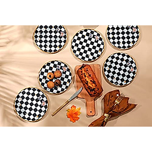 Glass Plate Set 7,8 Inch - Salad Plates | Dessert Plates - Lunch Plates - Small, Set of 6, Suitable for Snacks, Appetizer, Home, Party, Restaurant (Checkered (white-black))