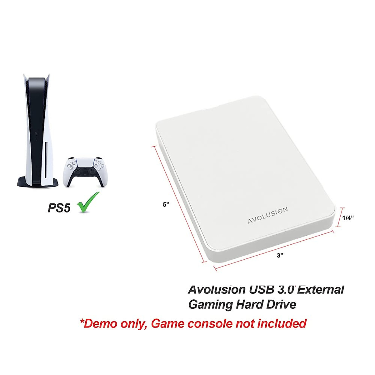 Avolusion Z1-S USB 3.0 Portable External Gaming Hard Drive - White (for PS5, Pre-Formatted) - 2 Year Warranty (2TB)