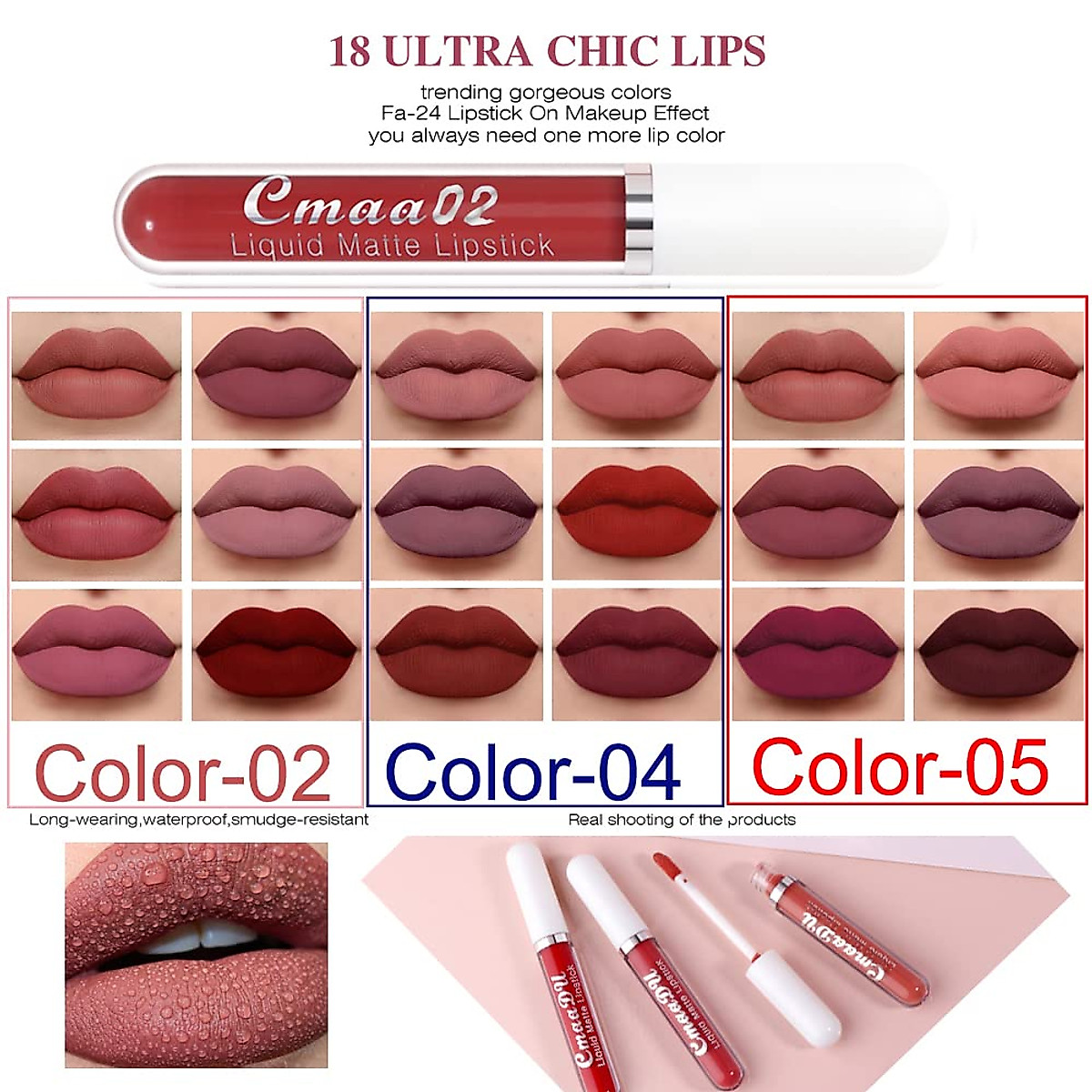 6Pcs Matte liquid lipstick Set,Dark Red Matte Lipstick Lip Stain Long Lasting 24 Waterproof Lip Gloss Gift Set ,Lipstick Sets for Women Lippies Lip Matte Makeup Lipgloss Beauty Cosmetics (Color-02)