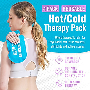 Reusable Hot and Cold Gel Ice Pack Wrap (4 Pack) for Injuries - Adjustable & Flexible for Knees, Back, Shoulders, Arms, and Legs - Reusable