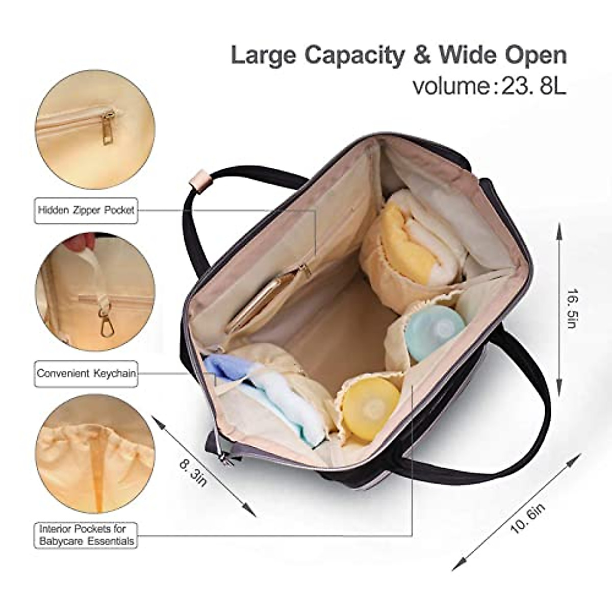 pipi bear Diaper Bag Backpack, Baby Bag for Mom Dad,Multifunction Large Diaper Backpack with Changing Pad,Water Resistant and Durable, Gray Black