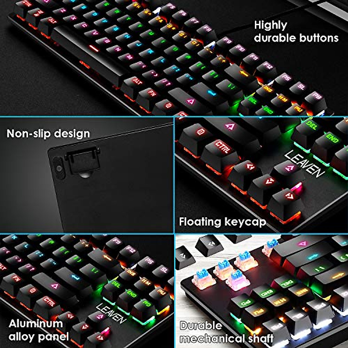 Mechanical Gaming Keyboard and Mouse Combo,87 Keys Compact Rainbow Backlit Keyboard,RGB Backlit 6400 DPI Lightweight Gaming Mouse with Honeycomb Shell for Windows PC Gamers