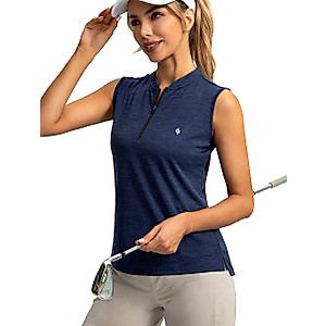 SANTINY Women's Sleeveless Golf & Tennis Polo Shirt - Quick Dry, Lightweight Tank Top (Navy, S)