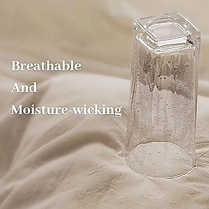 NEXHOME PRO Duvet Cover Set Queen Size Linen Feel Textured Organic Natural 100% Washed Cotton Duvet Cover Beige Cream 3 Pieces Bedding Set with Zipper Closure, Breathable, Soft (No Comforter)