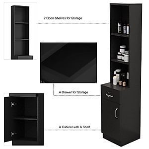 Paddie Wall Mount Salon Stations for Hair Stylist, Hair Salon Storage Cabinet Beauty Barber Station w/Lockable Drawers/Storage Cabinet (Black2)