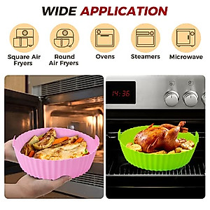3Pcs Air Fryer Silicone Liners 8inch Air Fryer Silicone Pot Reusable Food Grade Silicone Air Fryer Baking Tray Basket Accessories Replacement of Flammable Disposable Parchment Paper Fit 3-7QT Airfryer