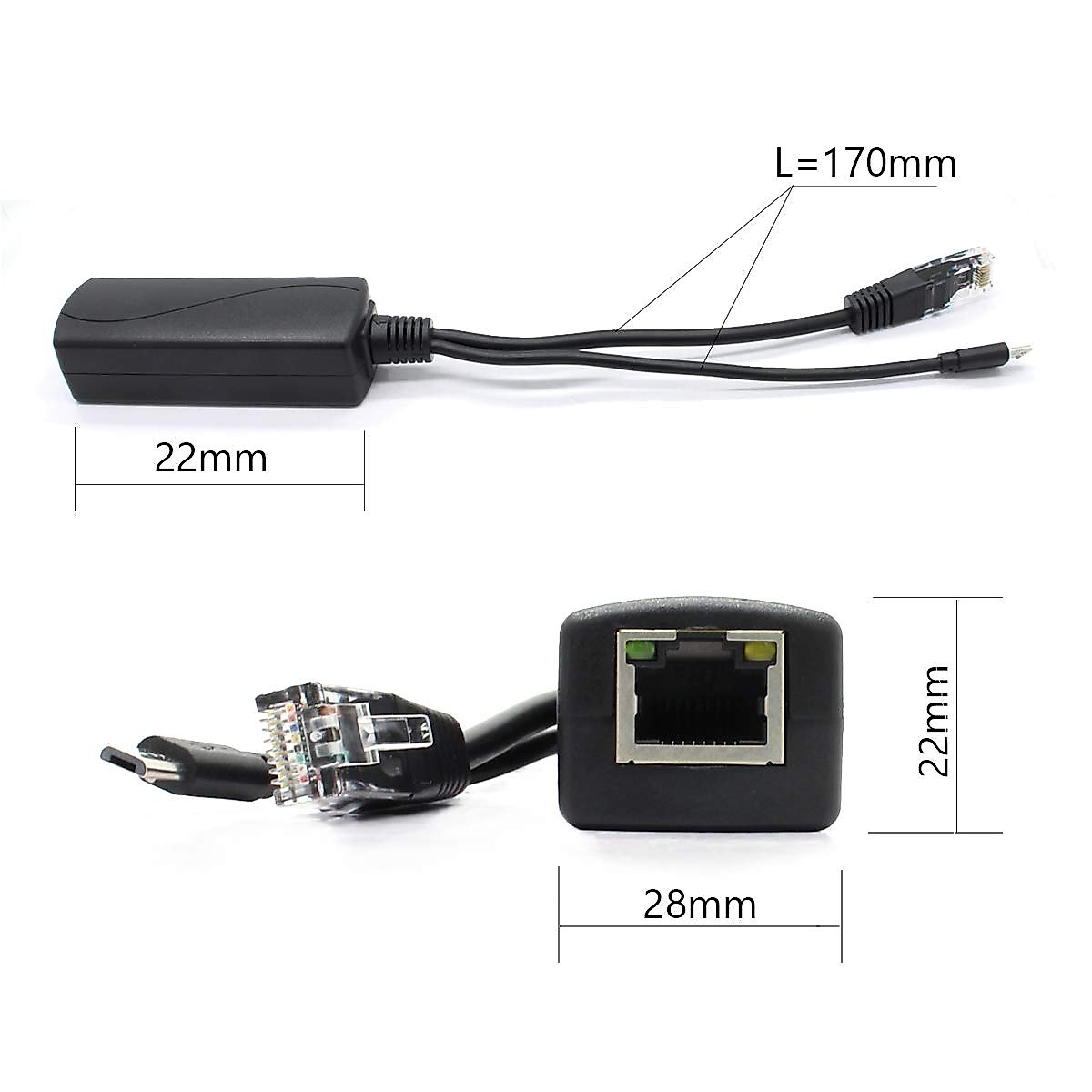 ANVISION Gigabit PoE Splitter, 48V to 5V 2.4A Micro USB Ethernet Adapter, Compatible with Raspberry Pi 3B+, IP Camera and More