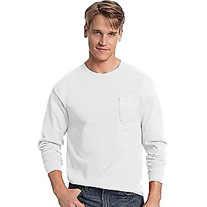 Hanes Tagless Men`s Long-Sleeve T-Shirt with Pocket White