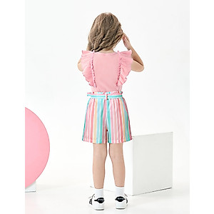 Crazyme Toddler Girl Clothes Short Sleeve T-Shirt Top Pirnted Short Set Baby Girl Outfits 18 Month-5T Girl Clothes