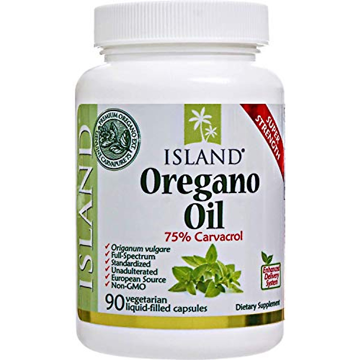 Island Nutrition, Oregano Oil Capsules, Liquid-Filled - Super-Strength Immune Support - Organic Ingredients - 75% Carvacrol - Grown in Spain - Oil of Oregano Capsules with Enhanced Delivery (90 Count)