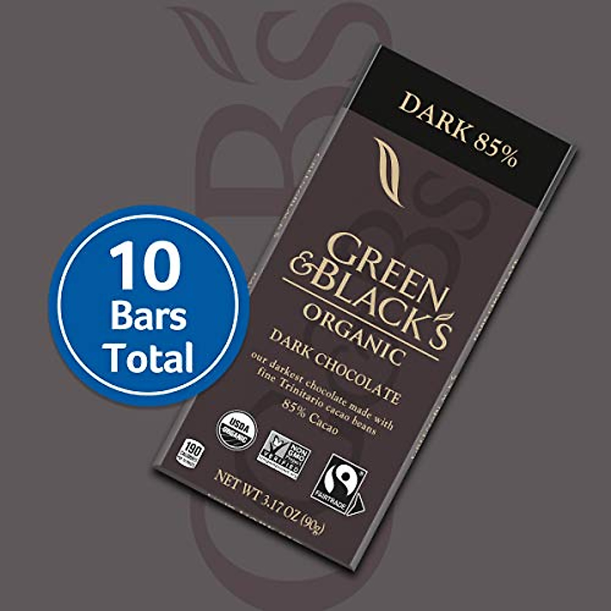 Green & Black's Organic Dark Chocolate Bar, 85% Cacao, 10 - 3.17 oz Bars