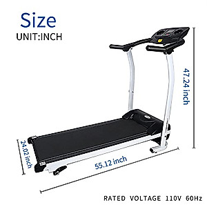 YSSOA High Performance Folding Treadmill, Workout Running Machine with LCD Display and Phone Slot, Compact Treadmill for Fitness Gym Exercise, White and Black.