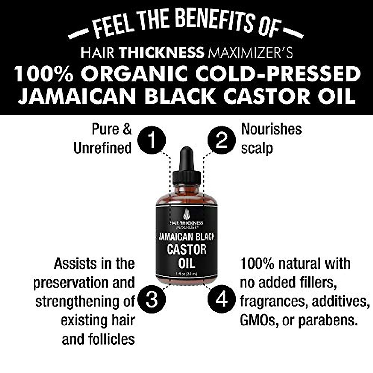 Jamaican Black Castor Oil For Hair Growth. Vegan Scalp Treatment For Women, Men with Dry, Frizzy, Weak Hair, Hair Loss 1oz