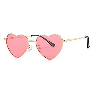 Polarized Heart Shaped Sunglasses for Women Metal Frame Cute Lovely Glasses 100% UV Protection (Gold/Clear Pink)