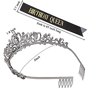 Didder Birthday Tiara for Women, Black Crystal Crown & Birthday Queen Sash Set, Tiaras for Women Birthday Sash and Tiara for Women Birthday Crowns for Women Girls Birthday Gifts for Women