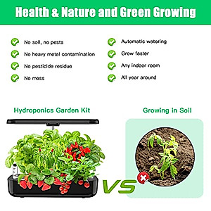 Hydroponics Growing System Indoor Garden Kit with Grow Lights for Home Inside Kitchen Plants Vegetables Flowers,WANCHI 12 Pods Indoor Gardening Smart Garden, Unique House Warming Gifts, Black