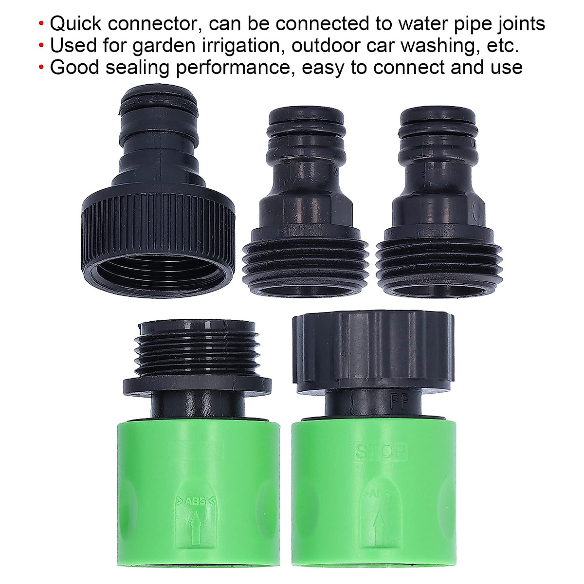 Garden Hose Quick Connector, NPT 3/4 Female Male Thread Coupler Nipple for Garden Lawn Irrigation, Plastic Water Hose Connect for Sprinklers and Spray Nozzles, Green (5 Pcs in Each Set)