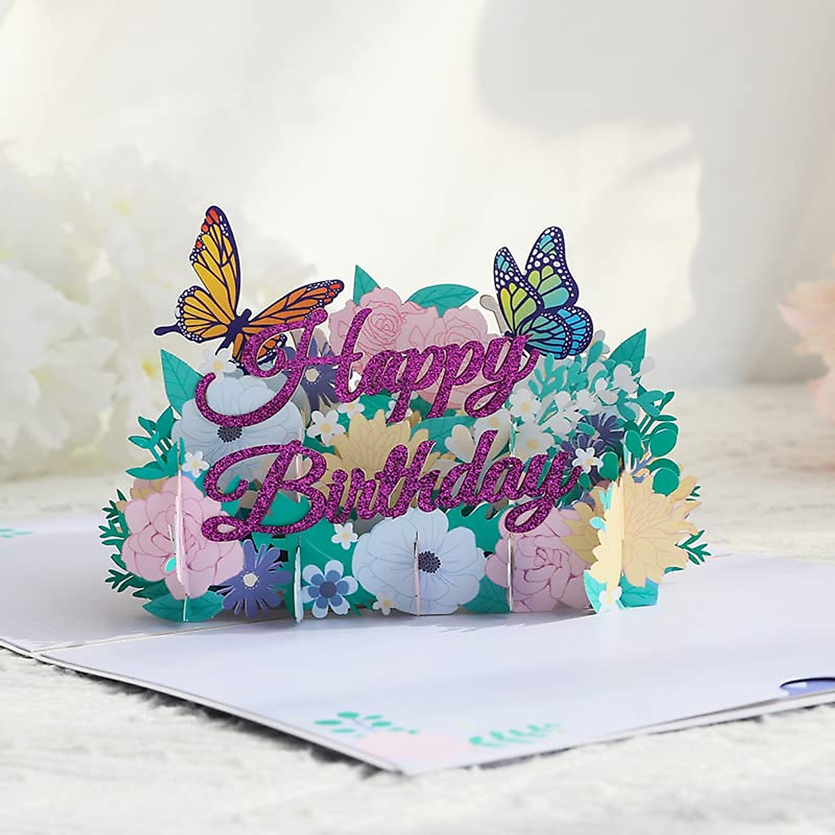 Butterfly Garden Birthday Card, Happy Birthday Pop Up Card, Flower Birthday Greeting Card For Mom Sister and Friend, 3D Birthday Card for Lovers, Kids, Girls, Teachers