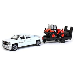 New Ray Toys New 10" NEWRAY KUBOTA Collection - Kubota M5-111 Tractor with Ford F-250 Super Duty Pickup & Trailer (Orange, Black) Model
