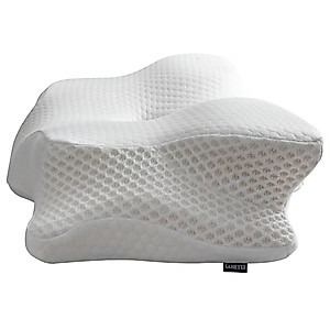 Cervical Pillow for Neck Pain Relief, 2-Way Adjustable Orthopedic Pillow with Cooling Case, Hollow Design Contour Memory Foam Neck Support Pillow for Side, Back and Stomach Sleepers - White