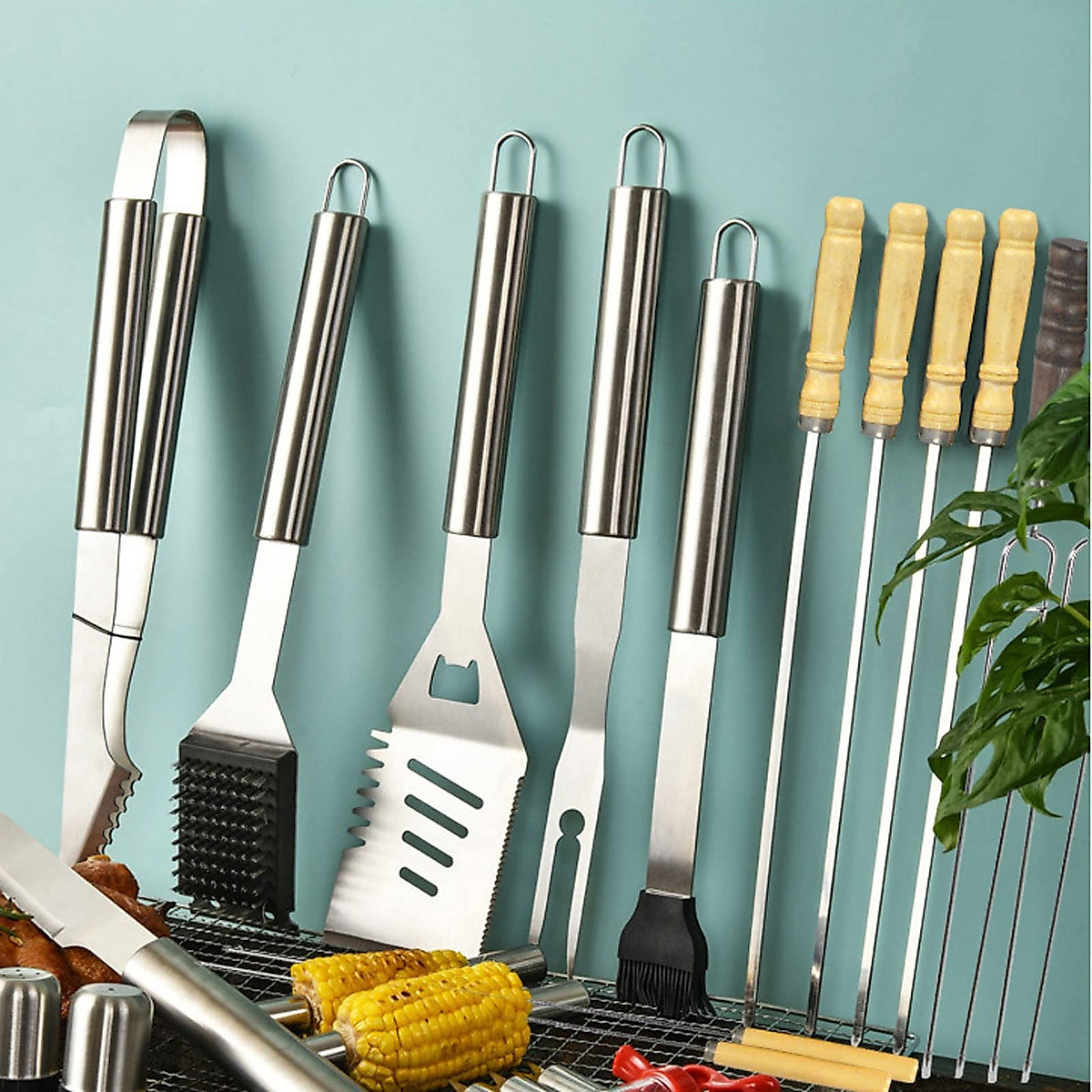 SEFAX Stainless Steel Grill Accessories, 20PCS BBQ Grill Tools Set with Storage Bag, Portable Grilling Utensil Kit for Travel, Picnics, RVs, Camping, BBQs