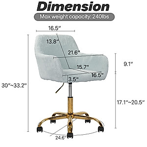 KCC Corduroy Fabric Vanity Makeup Desk Chair, Fluffy Swivel Modern Armchair with Wheels, Upholstered Fuzzy Height Adjustable for Girls Home Office, Blue