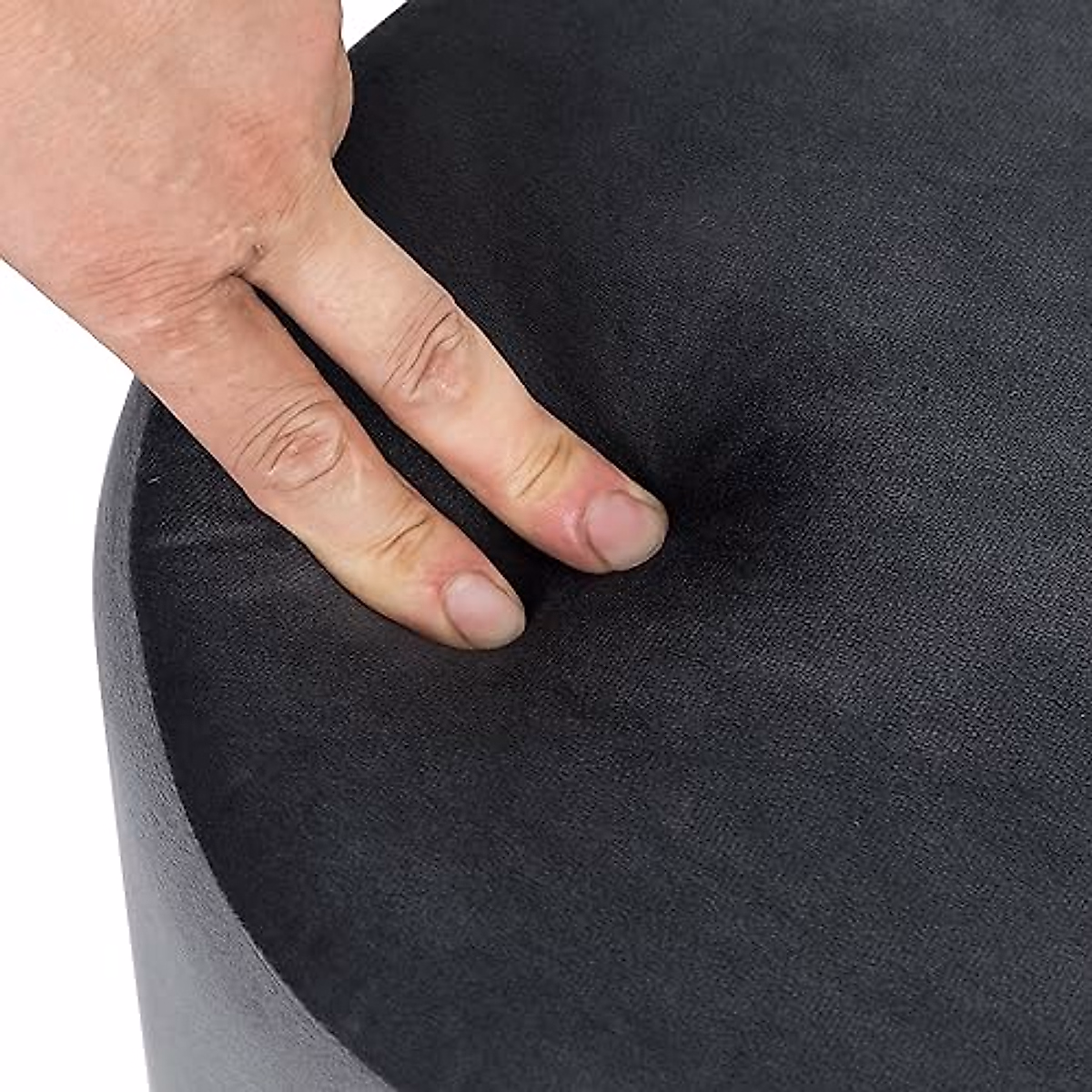 Adeco 11.61" Round Velvet Ottoman with Gold Metal Base, Upholstered Makeup Vanity Chair Soft Compact Padded Foot Rest Stool, Boucle Stool for Living Room Bedroom (Cement Grey)