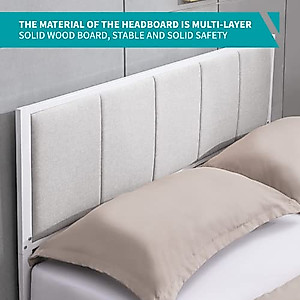 BALUS California King Size Bed Frame, Linen Upholstered Platform Bed Bedroom, Bed Frame with Channel Tufted Headboard, No Box Spring Needed - Light Grey