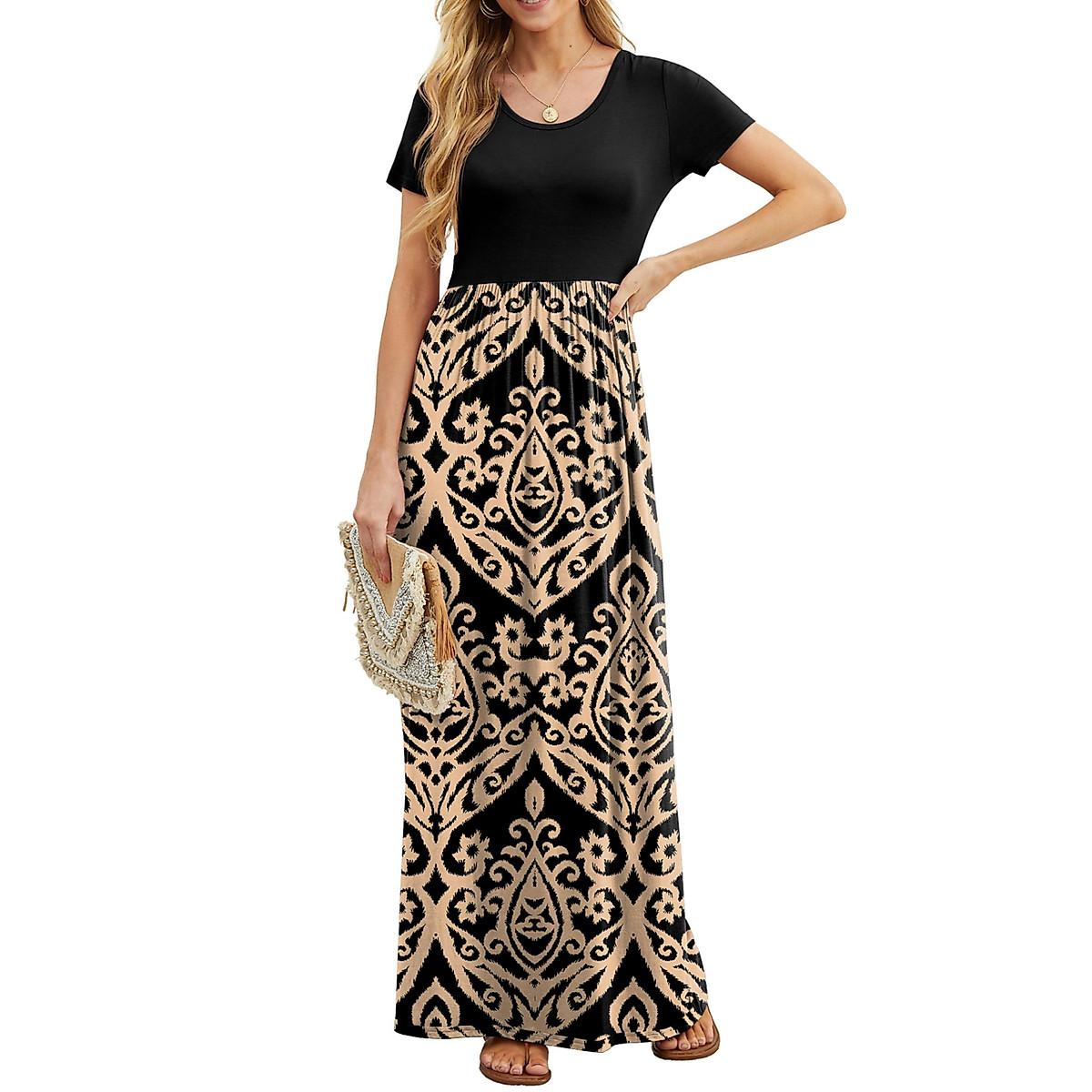 GRECERELLE Womens Summer Maxi Dress Casual Soft Loose Long Dresses for Graduation Resort Hawaiian Plus Size 2XL, Boho Khaki