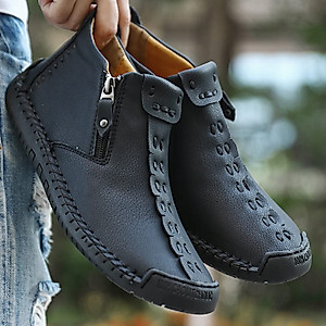 Dacomfy Mens Boots, Medieval Boots Leather Renaissance Shoes Mens Loafers, Casual Shoes Slip On Shoes Side Zipper Black Brown Khaki Green