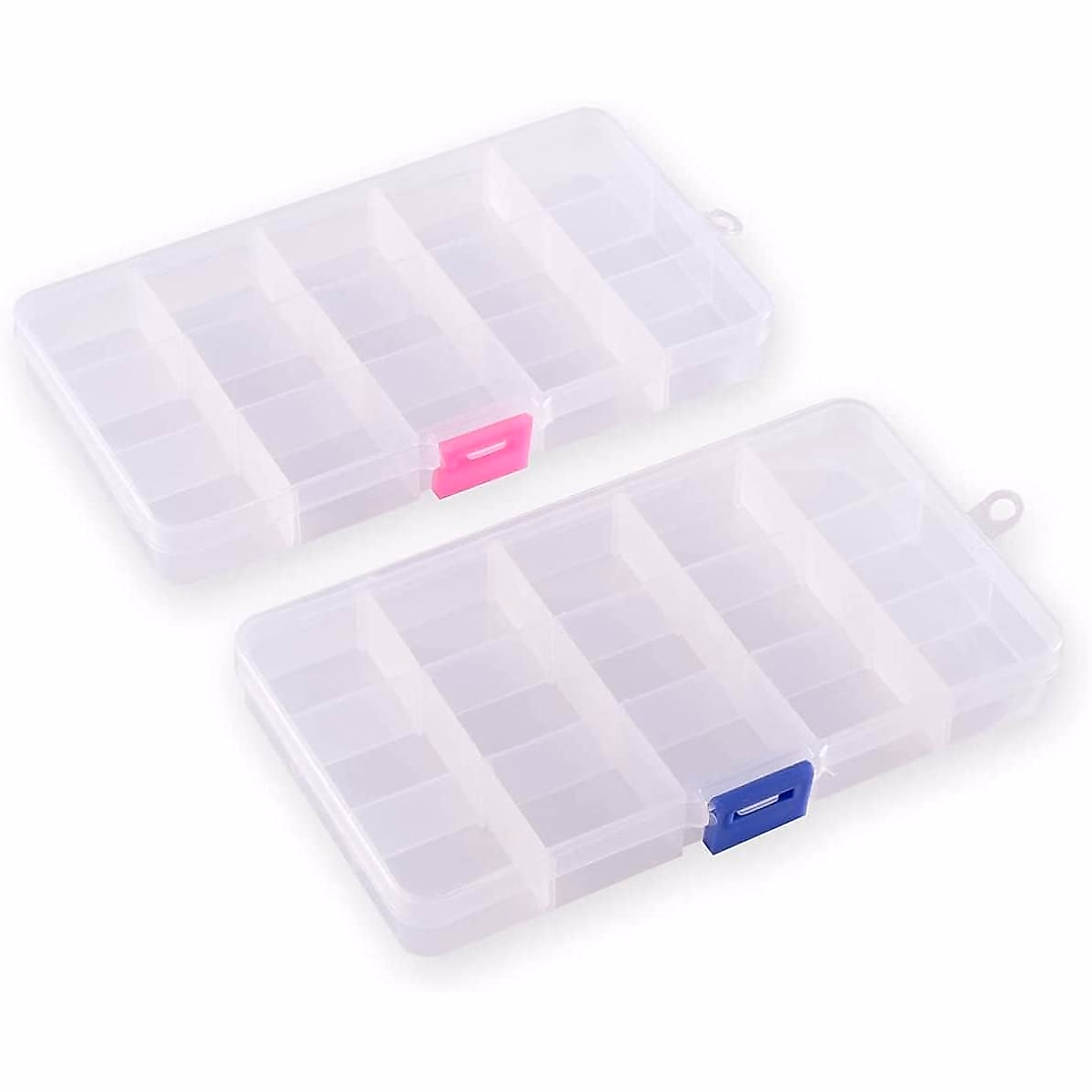 YukaBa 2 Pack 15 Grids Plastic Small Crafts Storage Boxes with Adjustable Dividers (6.7" × 3.9" x 1")
