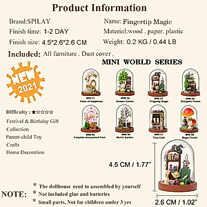 Spilay DIY Dollhouse Miniature with Wooden Furniture,DIY Dollhouse Kit Mini World Series with Glass Cover,1:24 3D Creative Room Gift for Adult Teenager Lover(Fingertip Magic)