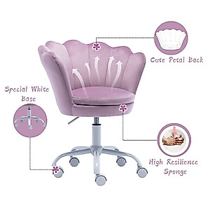 chairus Cute Kids Desk Chair Velvet Living Room Accent Armchair Upholstered Teens Vanity Chair with Seashell Back, Adjustable Swivel Children Study Chair for Computer Homework, Purple