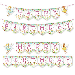 Fairy Tea Party Banner Fairy Party Supplies Fairy Happy Birthday Party Banner Fairy Banner for Fairy Floral Birthday Party Supplies