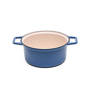 Misen Enameled Cast Iron Dutch Oven - Premium Quality Thick Core | Chip-Resistant Enamel Coating | Versatile Multi-Purpose Shape | Wide Handles for Easy Handling | Ideal for Everyday Cooking | 7QT I Blue