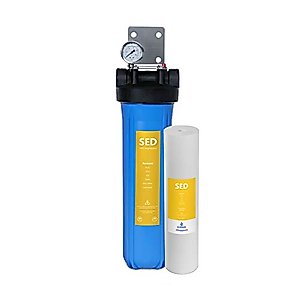 Express Water Whole House Water Filter, 1 Stage Home Water Filtration System, Sediment Filter, Includes Pressure Gauges, Easy Release, and 1 Inch Connections.