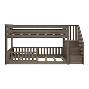 Max & Lily Low Bunk with Stairs and Three Guard Rails, Clay